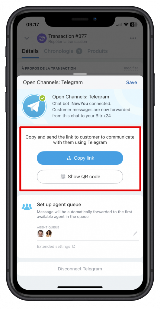 Comment inviter un client au chat Telegram