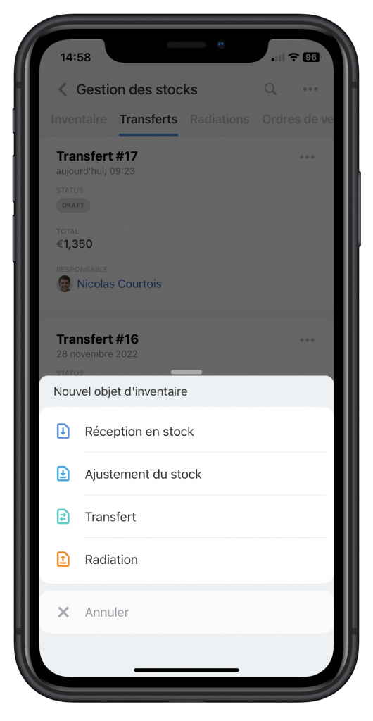 Gestion des stocks dans l'application mobile