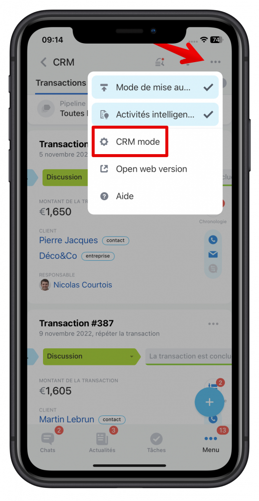 Comment changer le mode du CRM